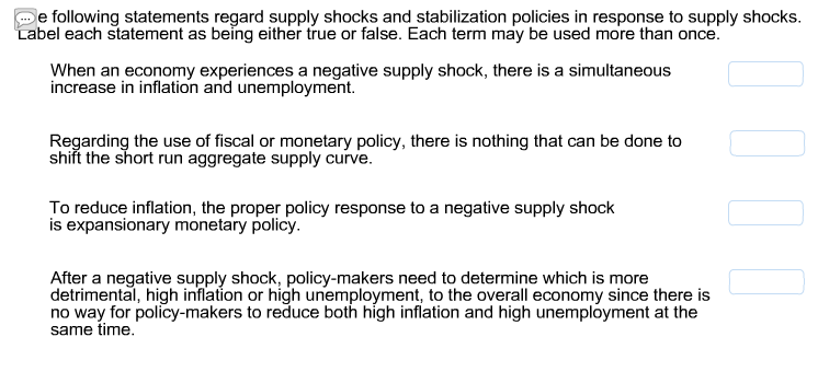 Solved Be following statements regard supply shocks and | Chegg.com