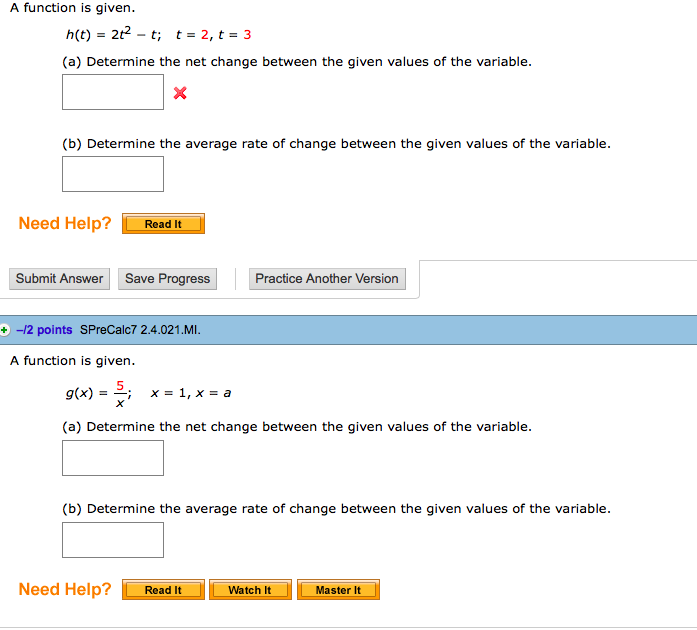 Solved A function is given. h(t) = 2t^2 - t: t = 2, t - 3 | Chegg.com