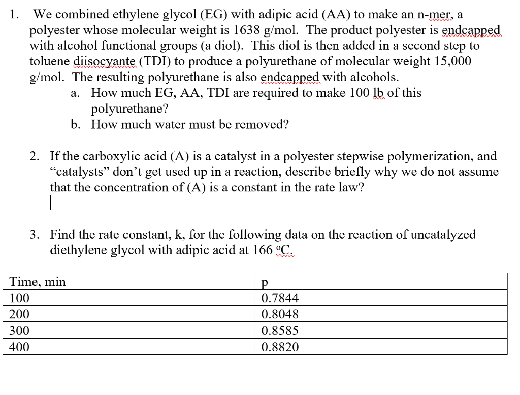 Solved 1. We combined ethylene glycol (EG) with adipic acid | Chegg.com