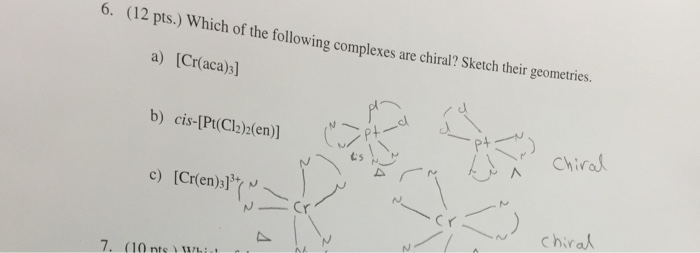Solved Which of the following complexes are chiral? Sketch | Chegg.com