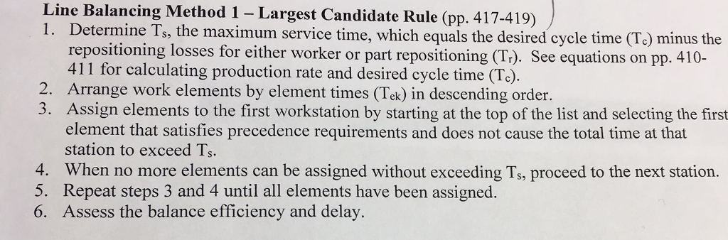 Solved Line Balancing Method 1 -Largest Candidate Rule (pp. | Chegg.com