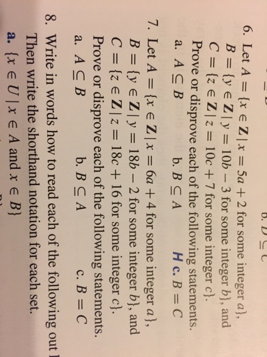 Solved Let A = {x Z | x = 5a + 2 for some integer a} B = | Chegg.com