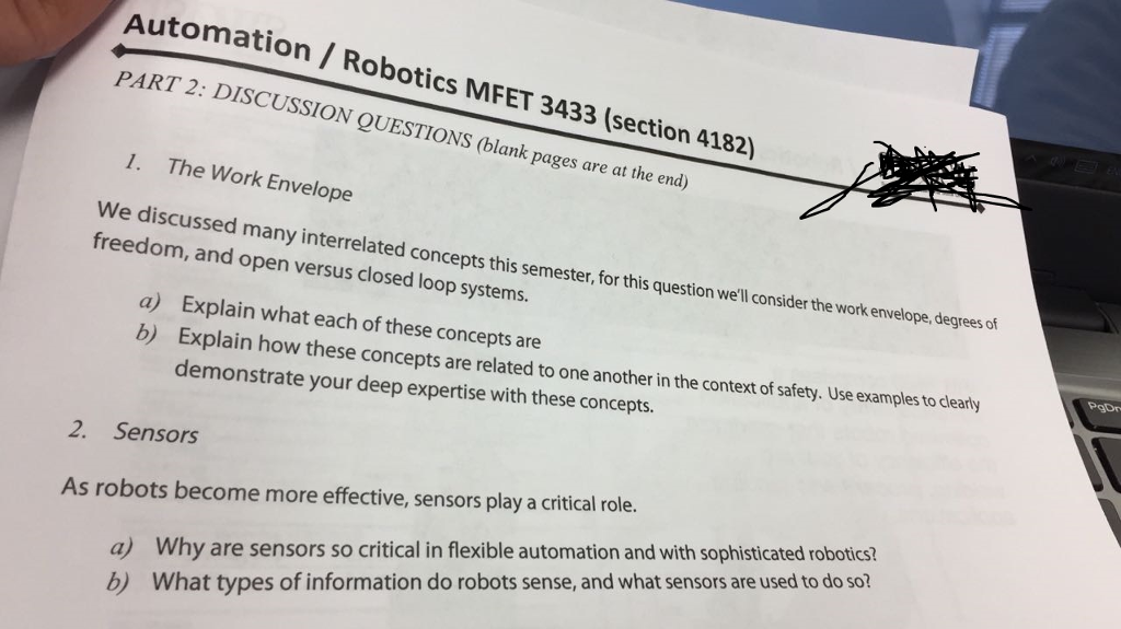 Solved Automation / Robotics MFET 3433 (section 4182) PART | Chegg.com