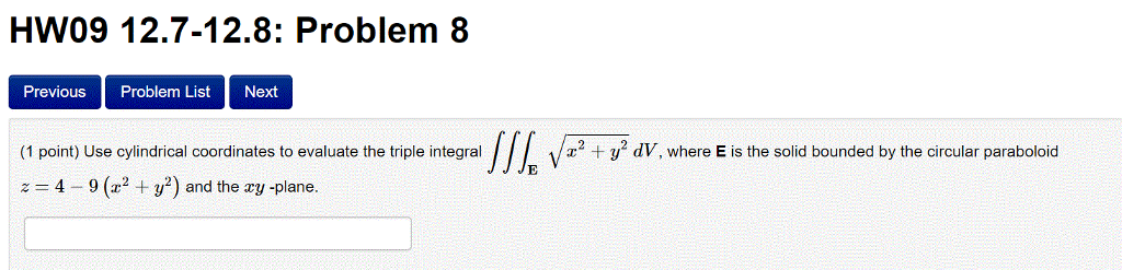 Solved HW09 12.7-12.8: Problem 8 Previous Problem List Next | Chegg.com