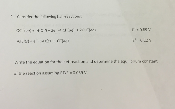 Solved Consider The Following Half Reaction Write The