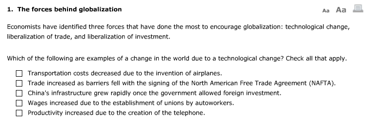 Solved 1. The forces behind globalization Aa Aa Economists | Chegg.com