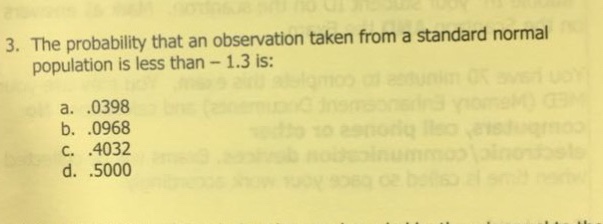 Solved The probability that an observation taken from a | Chegg.com
