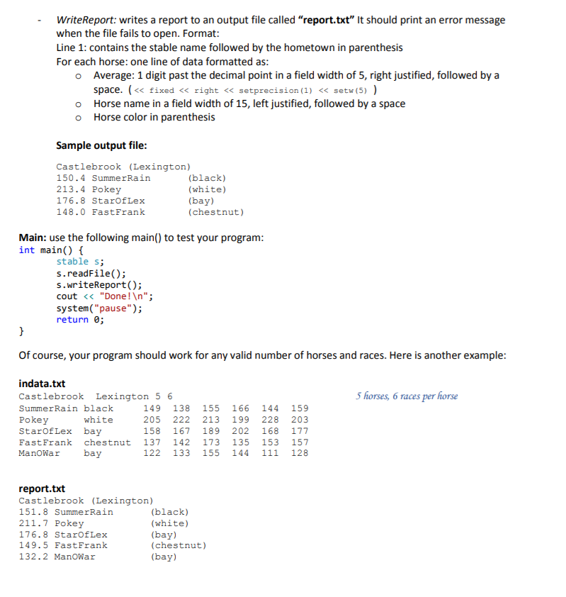 Solved horse: write a class that describes the record of a | Chegg.com