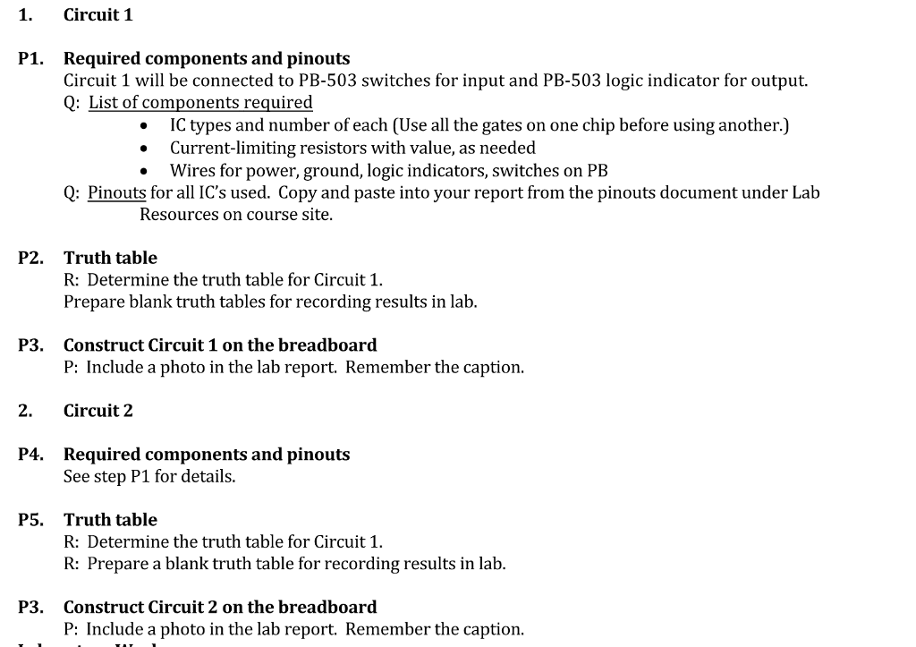 Required components and pinouts Circuit 1 will be | Chegg.com