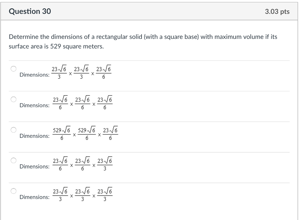 Solved Question 30 3.03 pts Determine the dimensions of a | Chegg.com