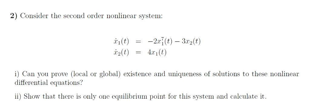 Consider the second order nonlinear system: x_1(t) = | Chegg.com
