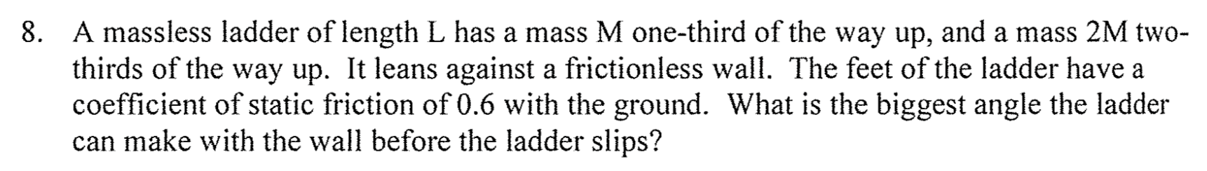 Solved A massless ladder of length L has a mass M one-third | Chegg.com