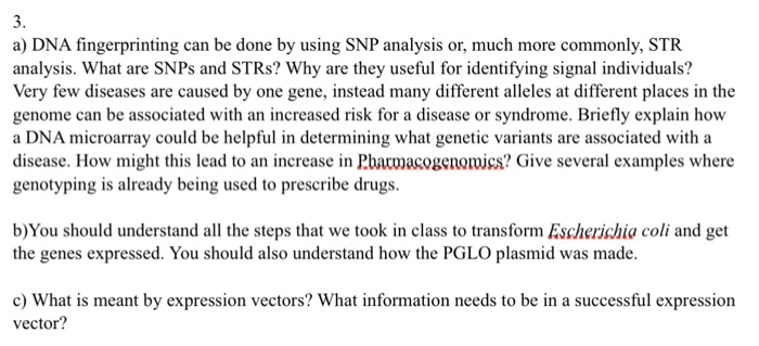 DNA fingerprinting can be done by using SNP analysis | Chegg.com