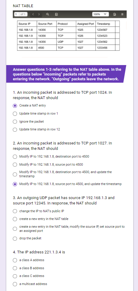 Solved NAT TABLE 100% v Source IP 192.168.1.8 14356 | Chegg.com