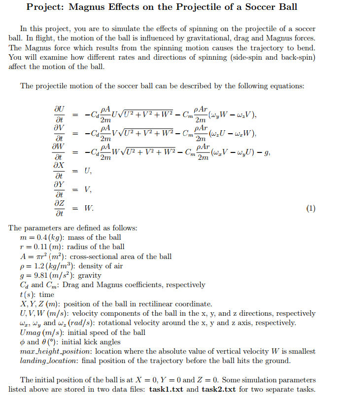 Project: Magnus Effects on the Projectile of a Soccer | Chegg.com