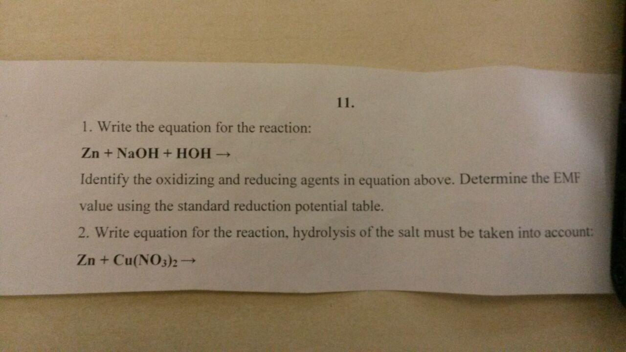 Solved Zn + NaOH +H2O | Chegg.com Solved Zn + NaOH +H2O | Chegg.com