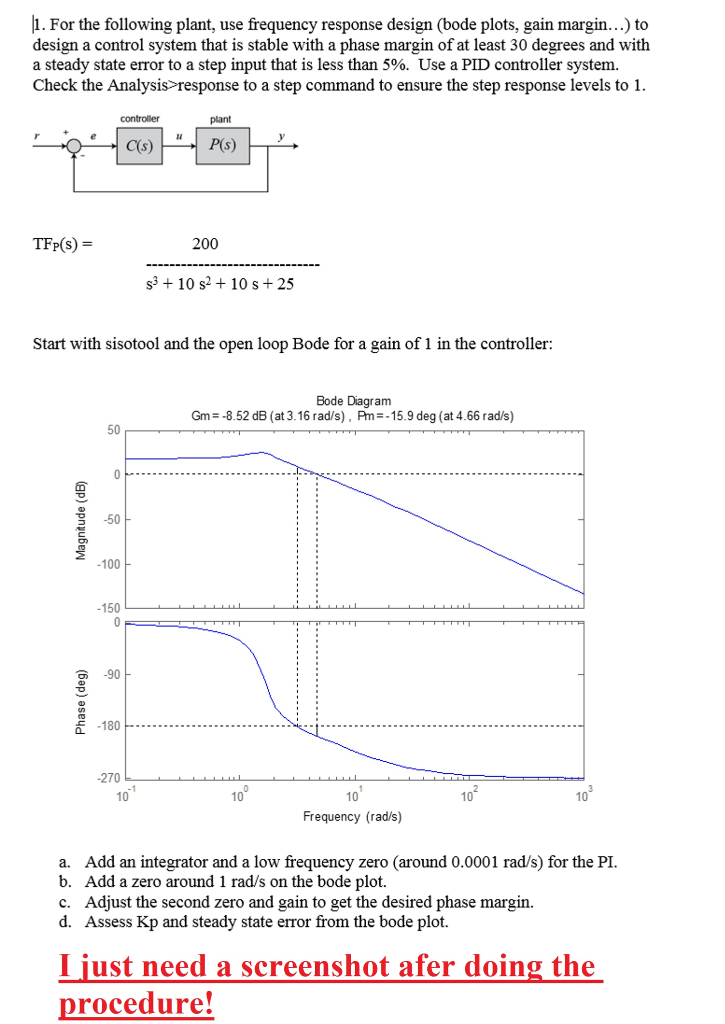 For the following plant, use frequency response | Chegg.com