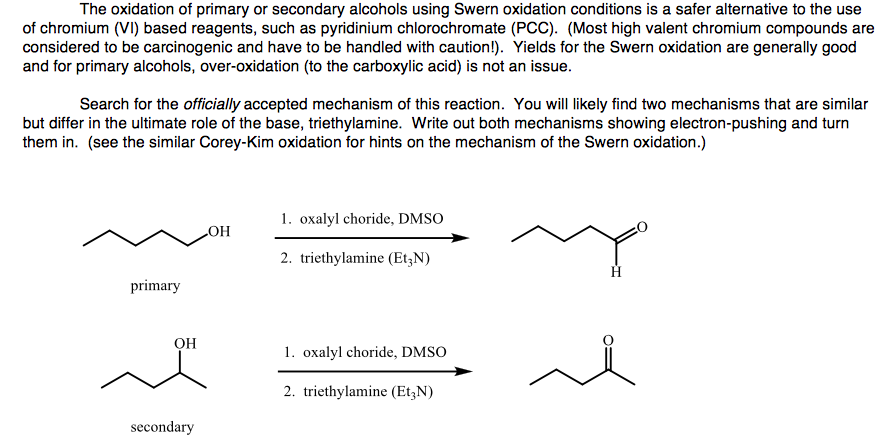 Solved The oxidation of primary or secondary alcohols using | Chegg.com