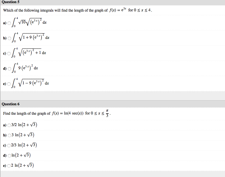Solved Which of the following integrals will find the length | Chegg.com
