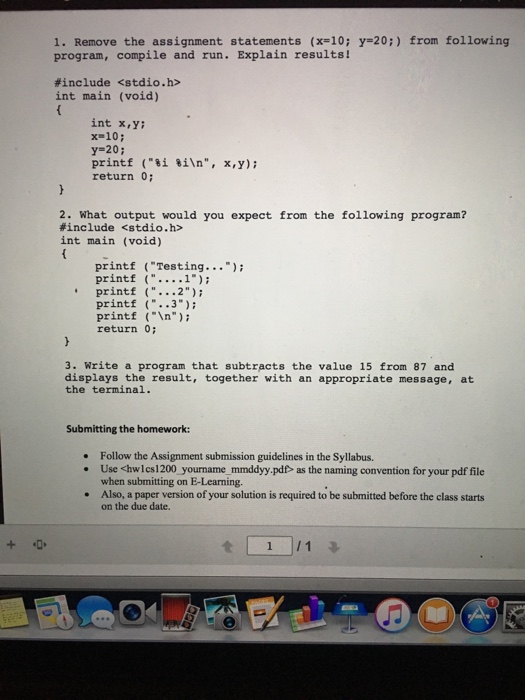 Solved Remove the assignment statements (x = 10; y = 20;) | Chegg.com