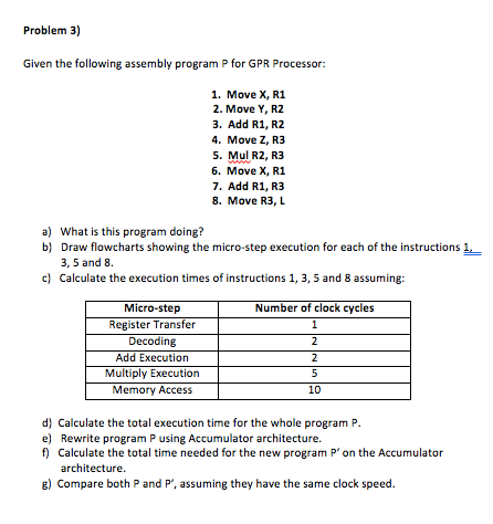 Solved Problem 3) Given the following assembly program P for | Chegg.com