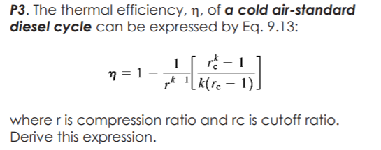 Solved P3. The thermal efficiency, η, of a cold air-standard | Chegg.com