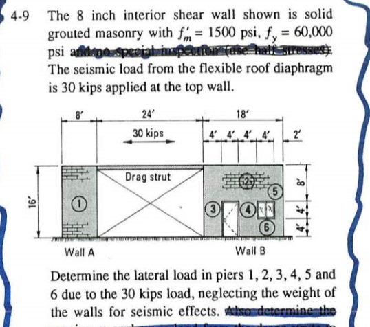 4.9 The 8 inch interior shear wall shown is solid | Chegg.com