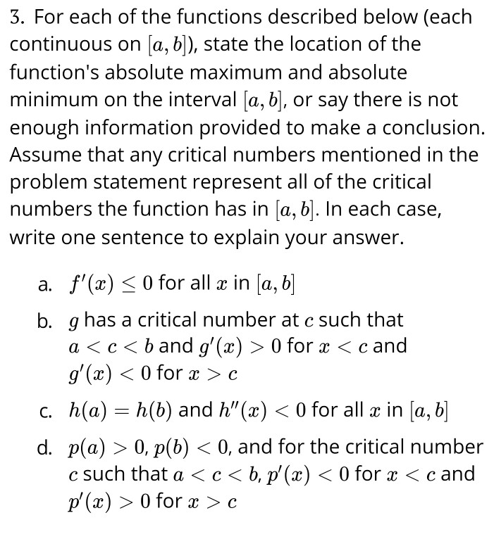 Solved 3. For each of the functions described below (each | Chegg.com