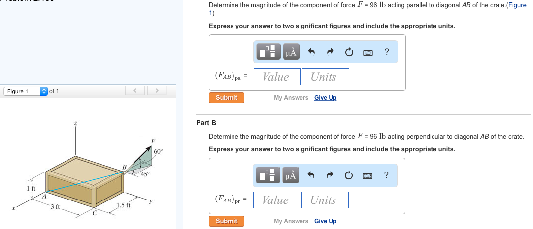 Solved Determine the magnitude of the component of force F = | Chegg.com