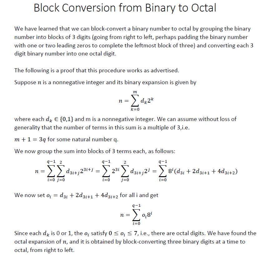Block Conversion from Binary to Octal We have learned | Chegg.com