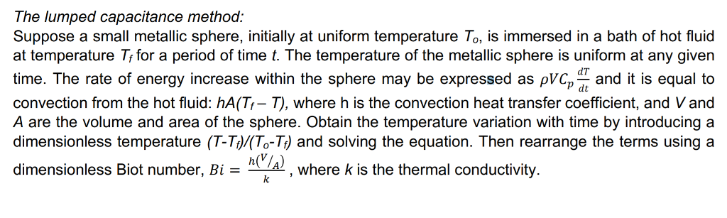 Solved The lumped capacitance method: Suppose a small | Chegg.com