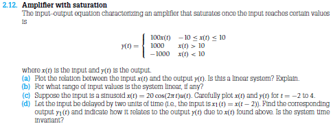 Solved The input-output equation characterizing an amplifier | Chegg.com