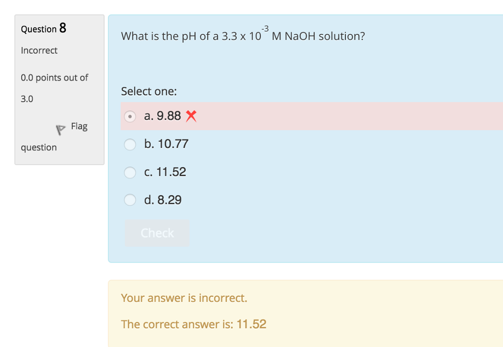 Solved What is the pH of a 3.3 times 10^-3 M NaOH solution? | Chegg.com