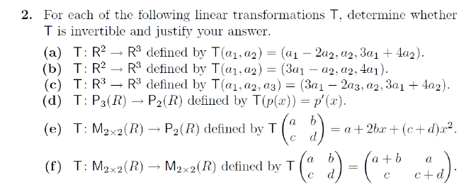 Solved 2. For each of the following linear transformations | Chegg.com