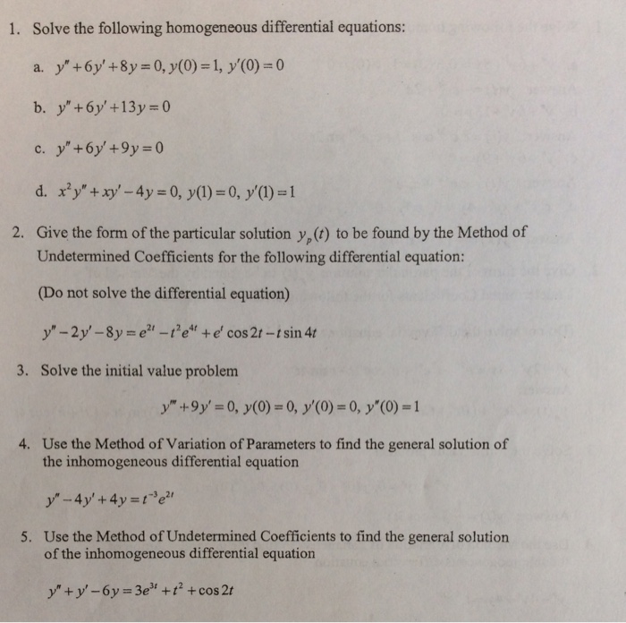 Solved 1. Solve the following homogeneous differential | Chegg.com Solved 1. Solve the following homogeneous differential | Chegg.com