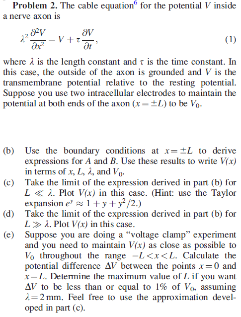 Solved Problem 2. The cable equation for the potential V | Chegg.com