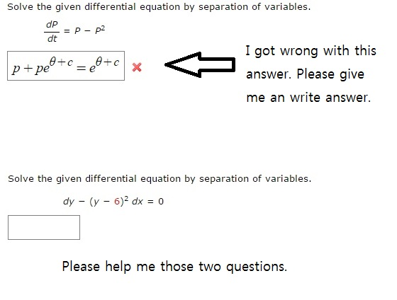 Solved Solve the given differential equation by separation | Chegg.com