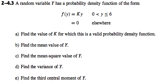 Solved A random variable Y has a probability density | Chegg.com
