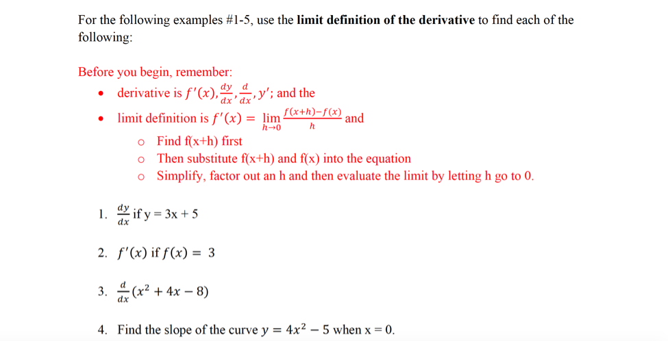 Solved For the following examples #1-5, use the limit | Chegg.com