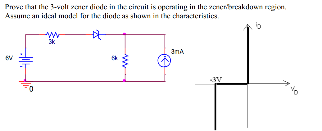 Solved Prove that the 3-volt zener diode in the circuit is | Chegg.com