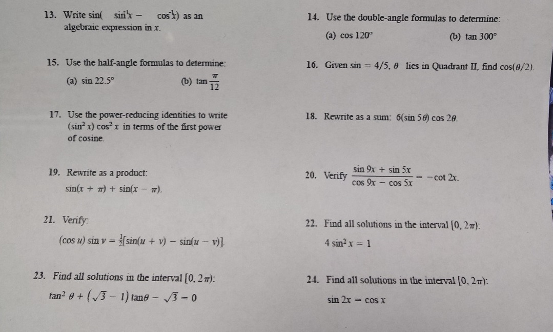 Double Angle Identities Worksheet - Chart Sheet Gallery