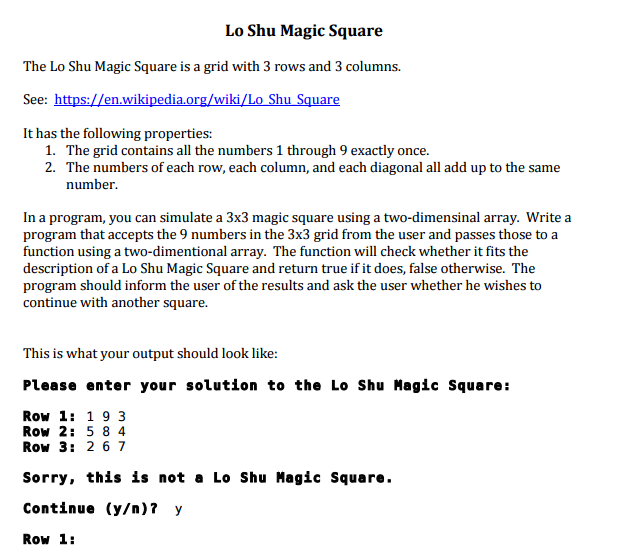 Solved Lo Shu Magic Square The Lo Shu Magic Square is a grid | Chegg.com