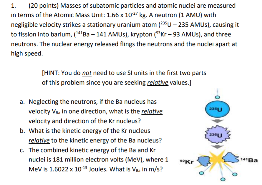 Solved 1 20 Points Masses Of Subatomic Particles And