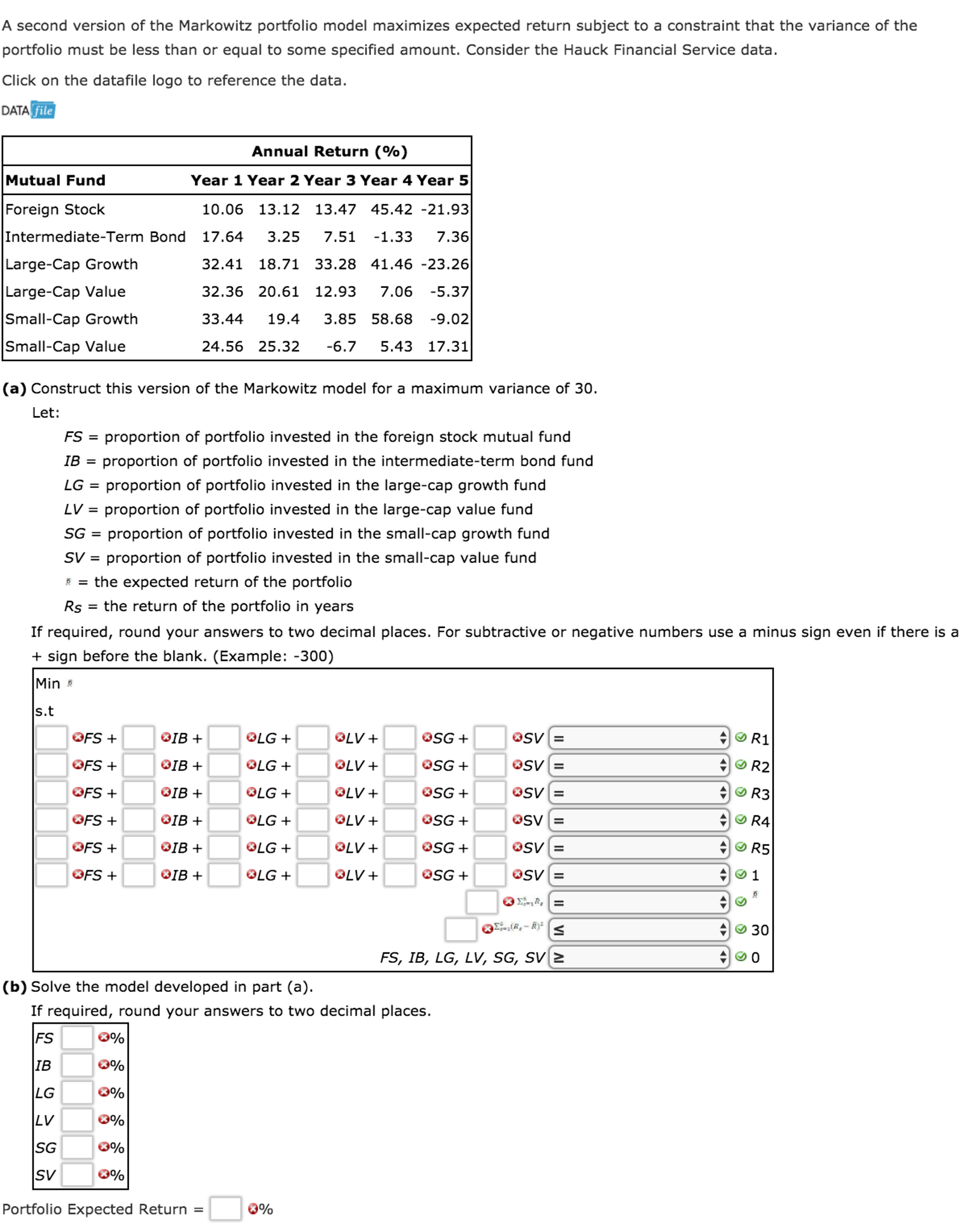 Solved A second version of the Markowitz portfolio model | Chegg.com