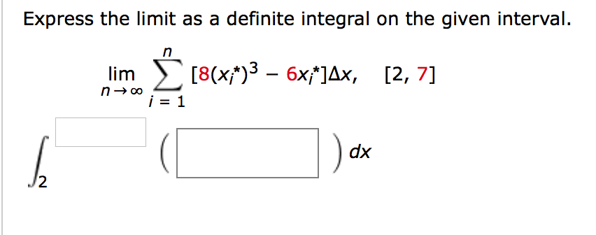 Solved Express the limit as a definite integral on the given | Chegg.com