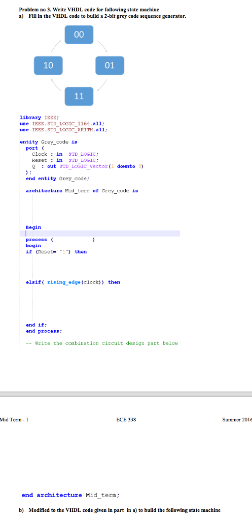 Solved Problem No 3 Write Vhdl Code For Following State