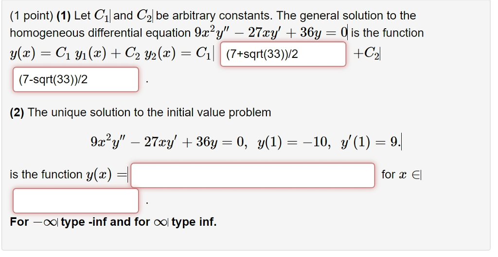 Solved Let C_1| and C_2| be arbitrary constants. The general | Chegg.com