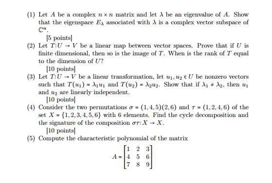 Solved Let A be a complex n times n matrix and let lambda be | Chegg.com