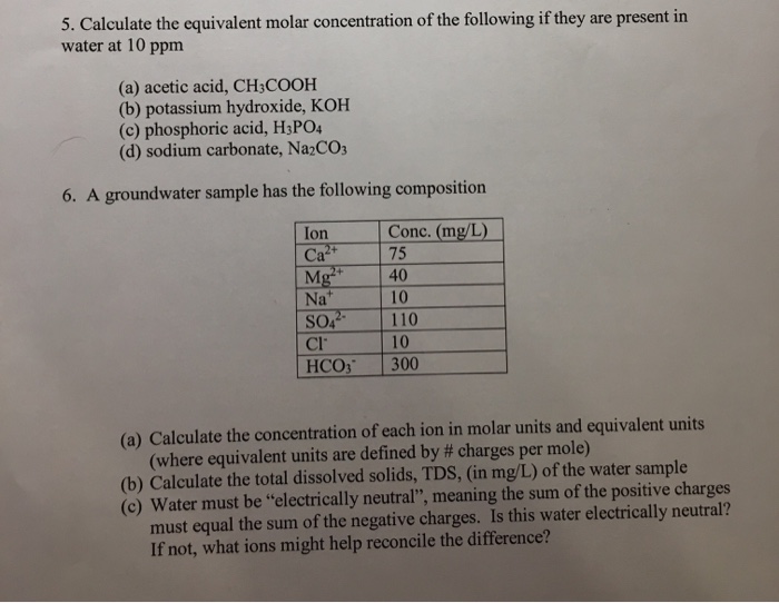 Solved Calculate the equivalent molar concentration of the | Chegg.com