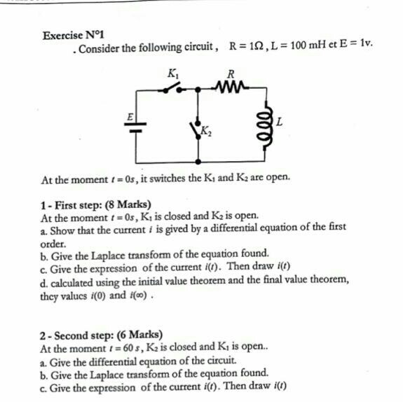 Solved Exercise N°1 Consider the following circuit, R-12,L | Chegg.com